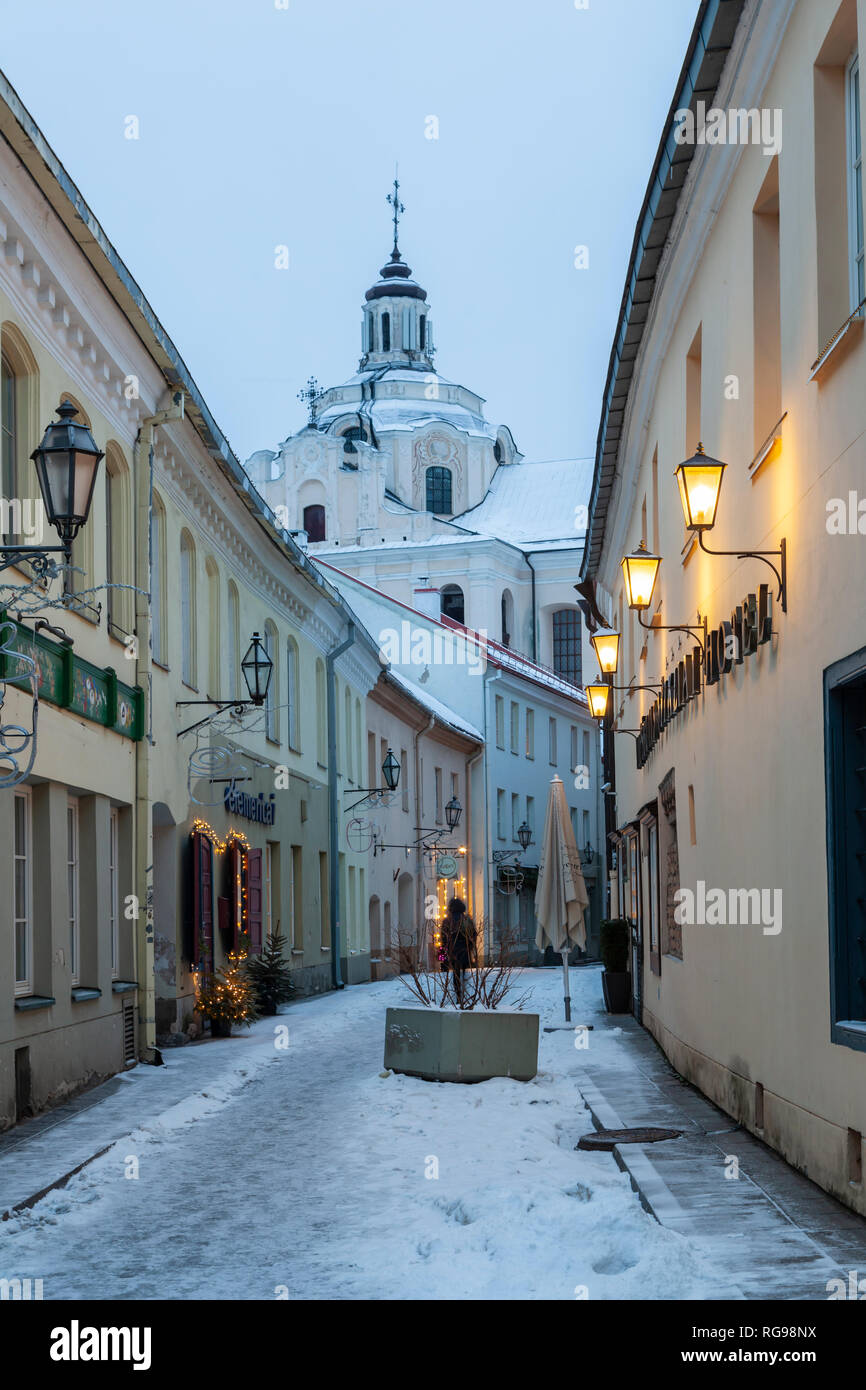 Winter evening in Vilnius old town, Lithuania Stock Photo - Alamy