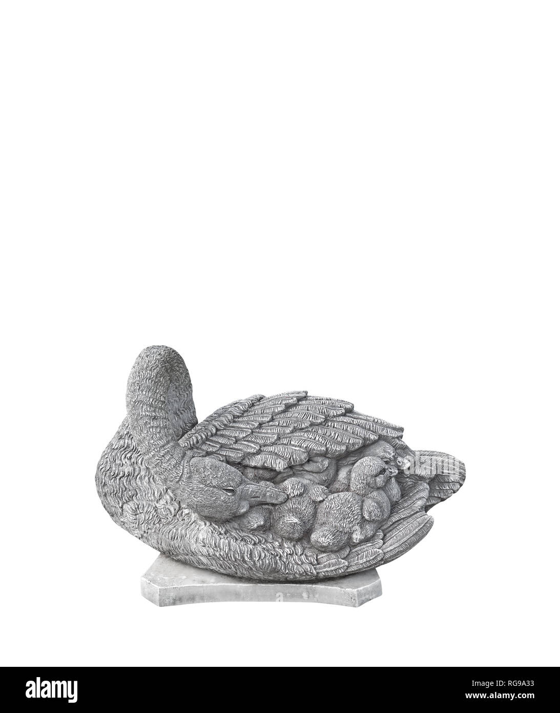 Stone Swan Statue with Baby Isolated on White Background, Clipping Path ...