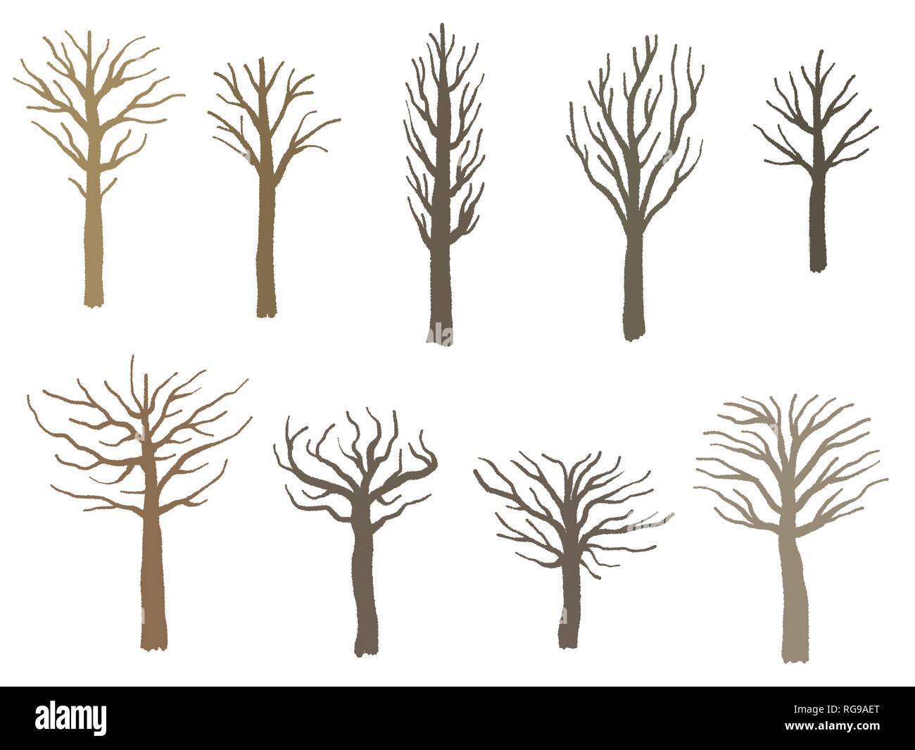 Tree shape set - vector tree silhouette illustration collection Stock ...