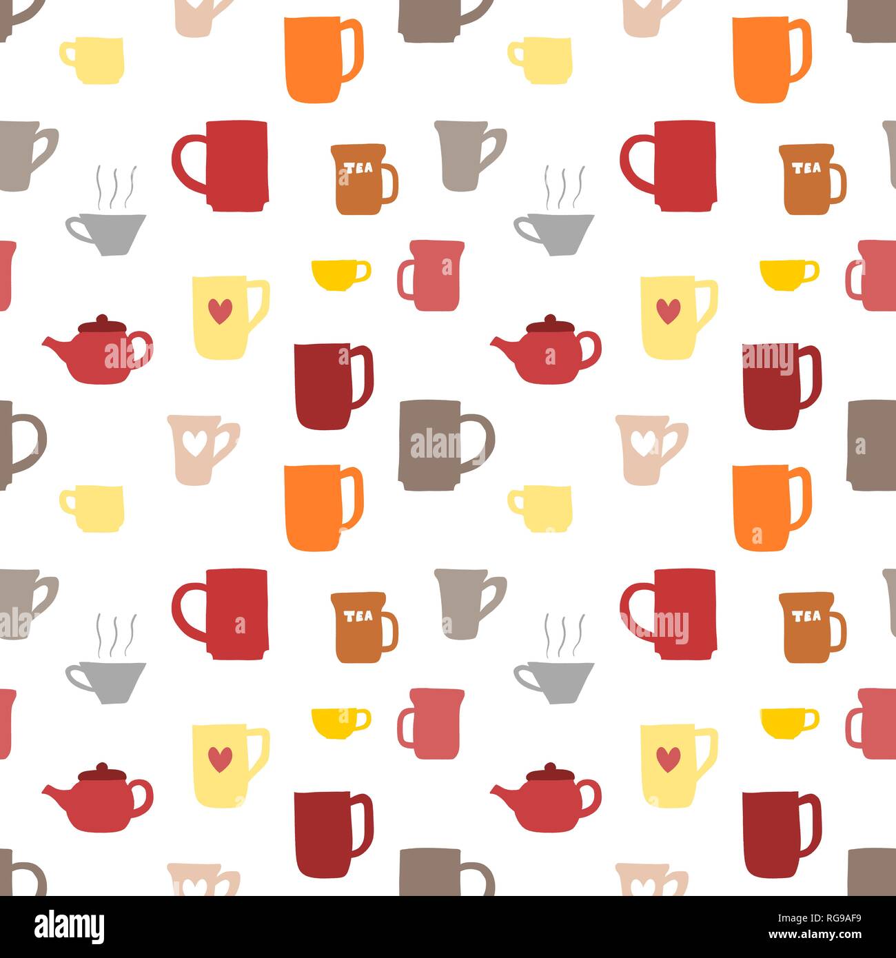 Tea time texture - seamless fabric background vector with coffee cups ...