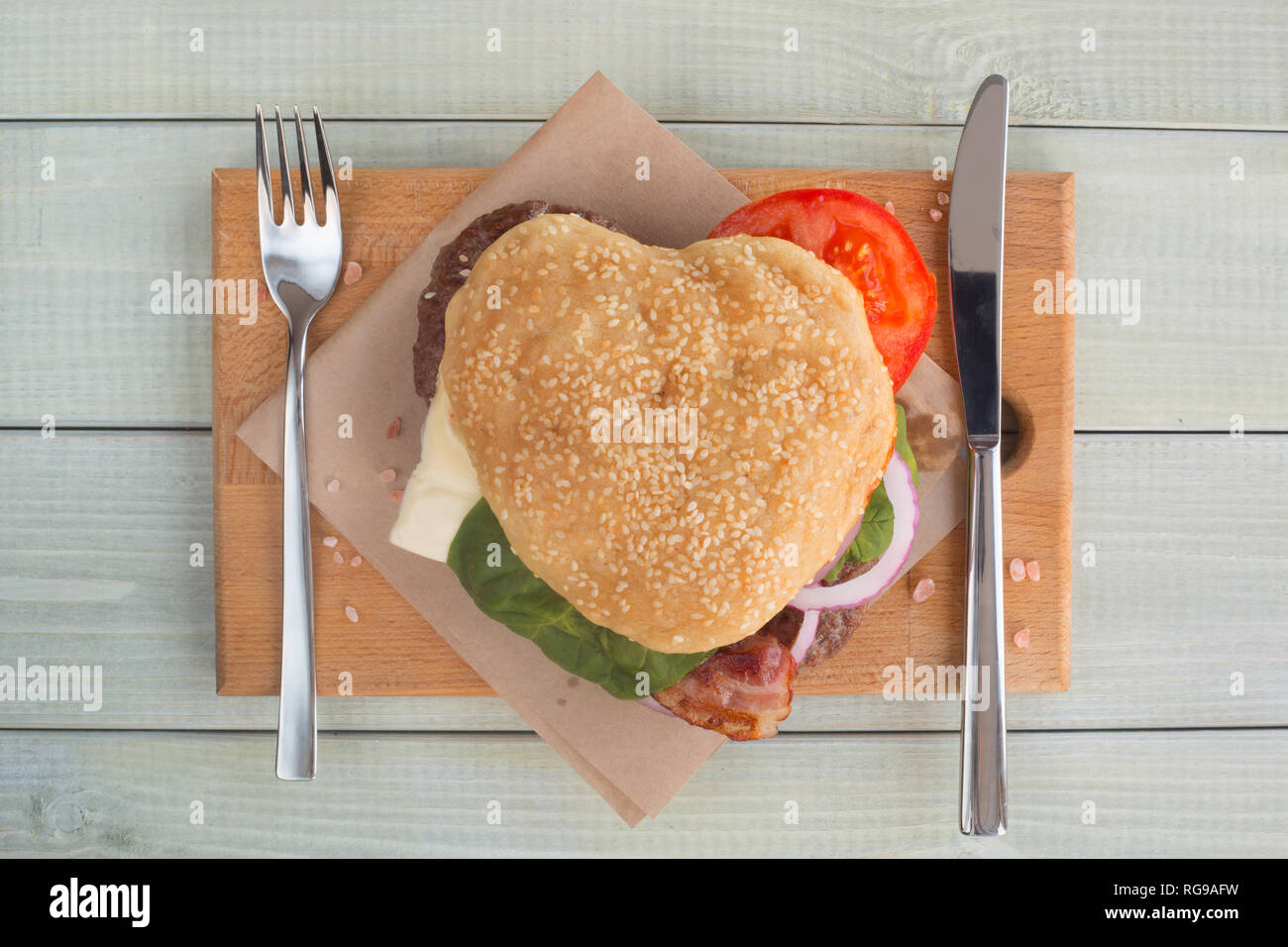 Heart shaped hamburger, love burger fast food concept, Valentines day ...