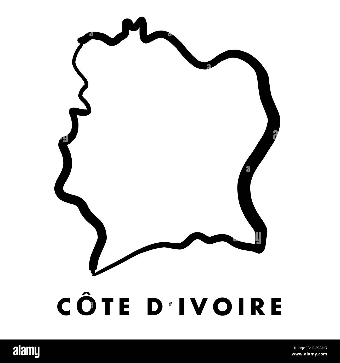 Cote d'Ivoire (Ivory Coast) simple map outline - smooth simplified ...