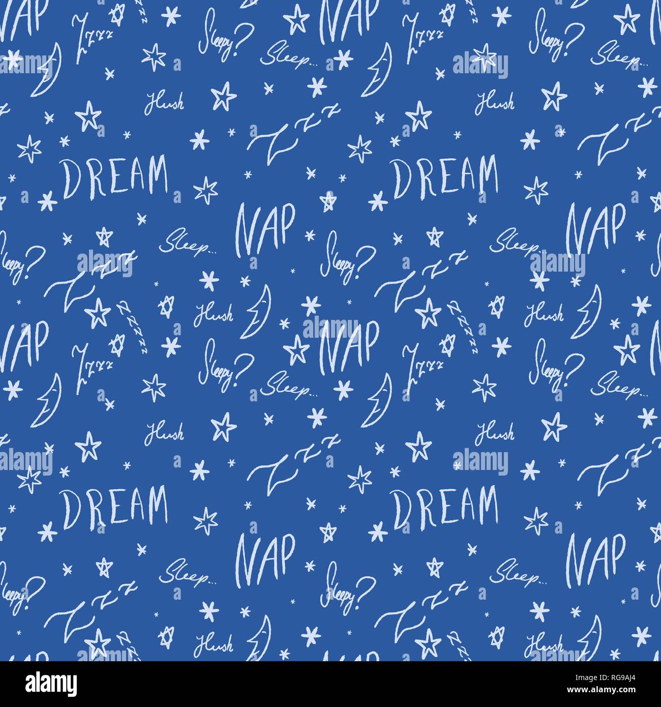 Sleepy doodle - sleep time vector pattern with handwritten words Stock ...