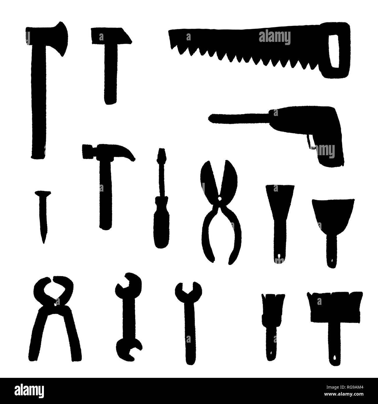 Tools for DIY works - vector hardware tools silhouette set Stock Vector ...