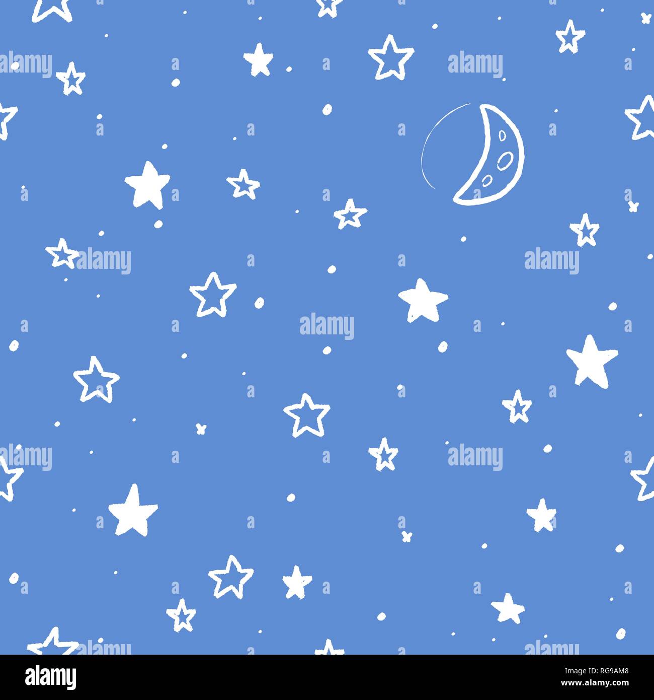 Stars and moon pattern - seamless doodle illustration vector Stock ...