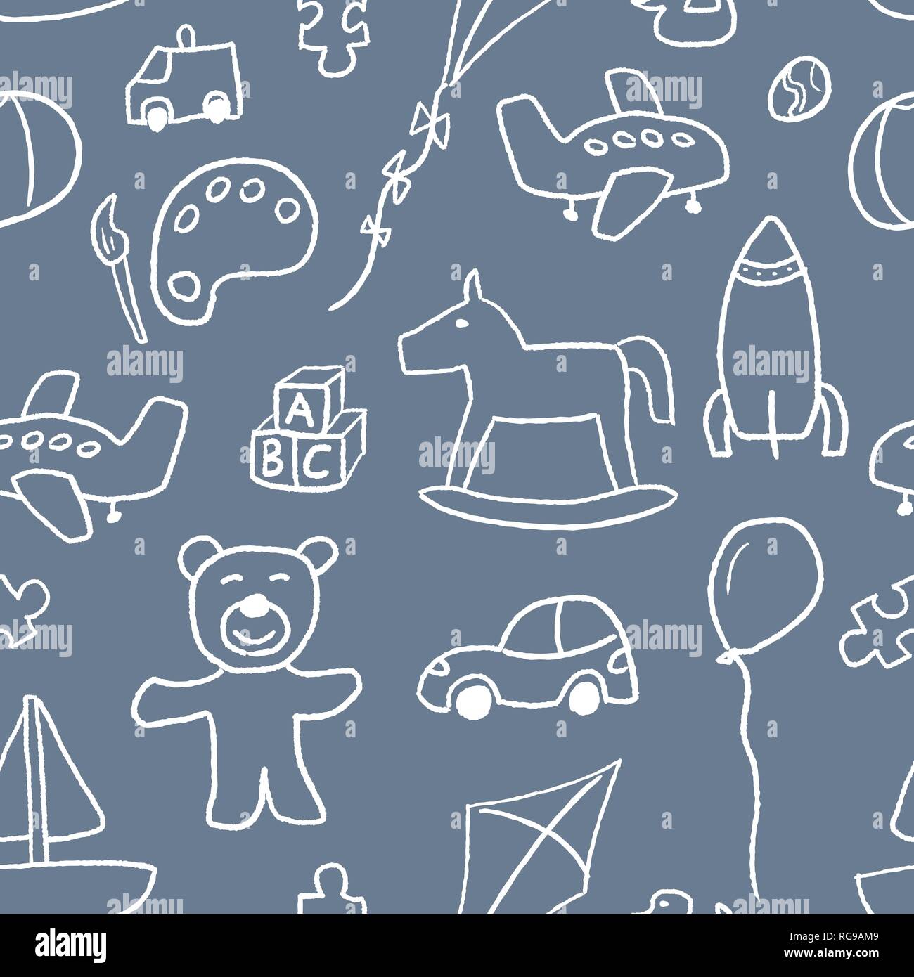 Toys background pattern - seamless doodle illustration vector Stock ...