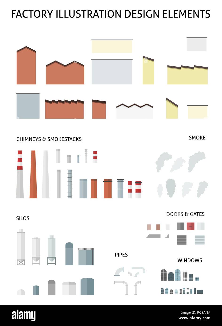 Factory design elements - vector industrial icon set and object ...