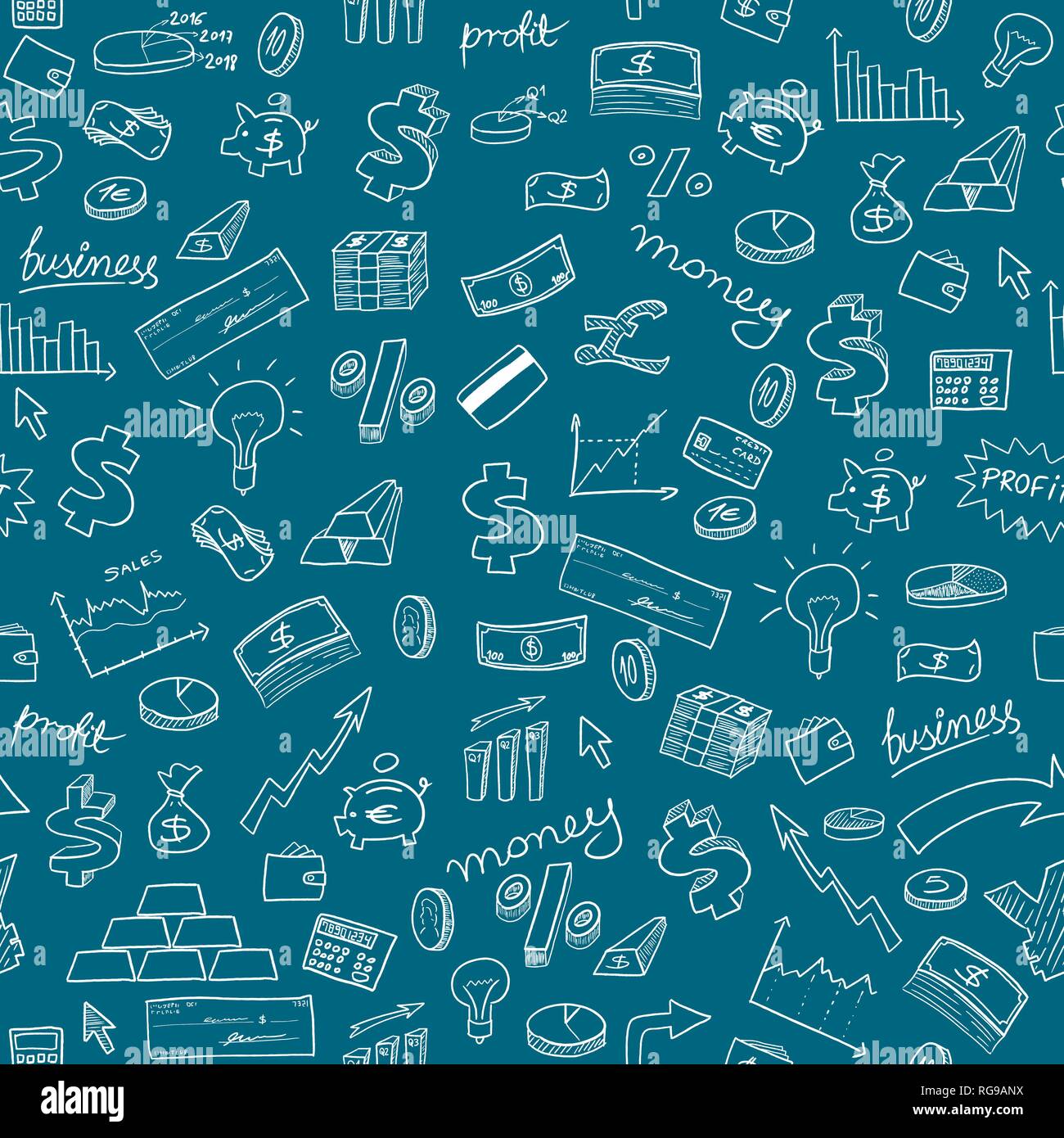 Sketchy doodle style seamless background - money, business and finance ...