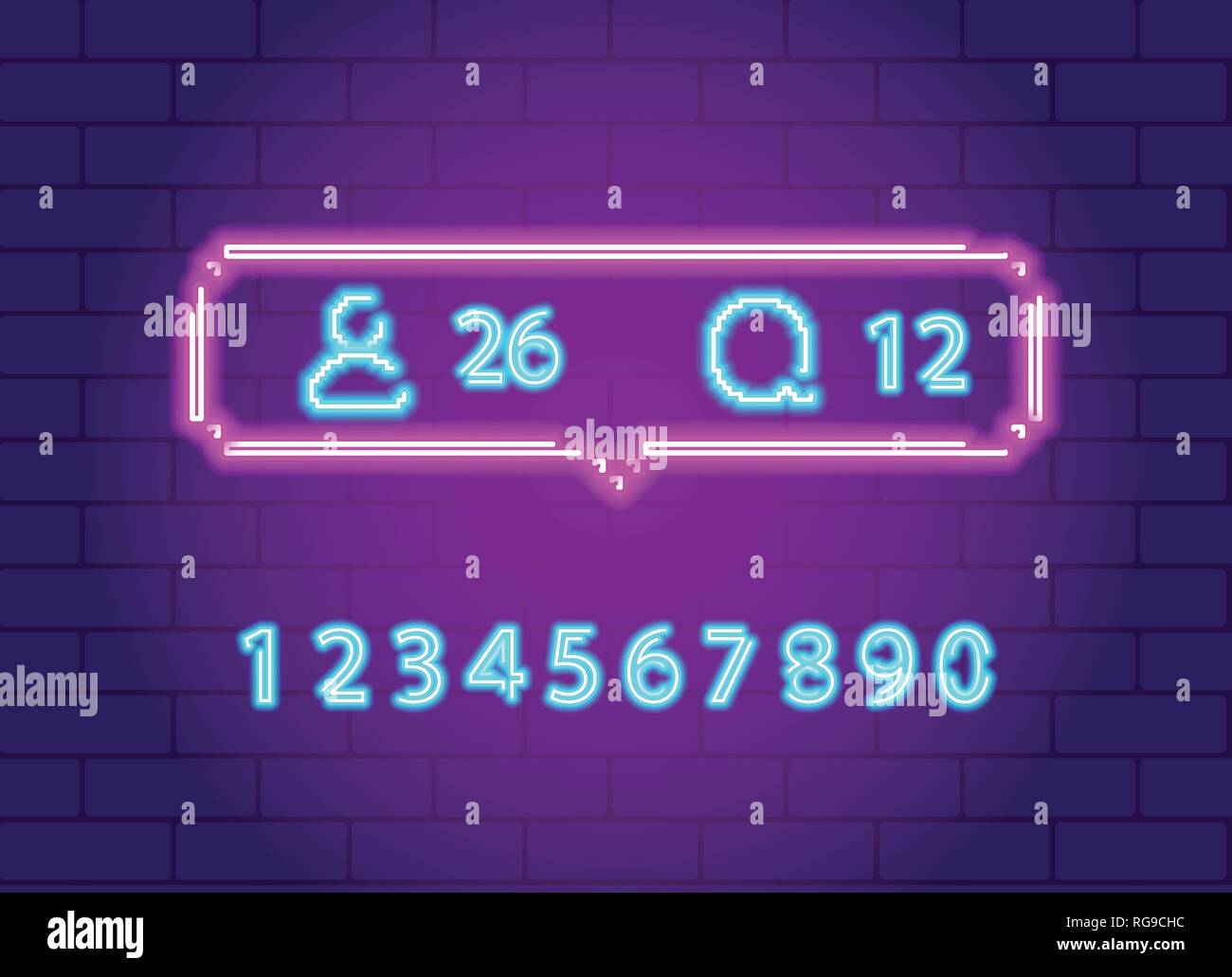 Social network notifications neon icons pack. Follower, comment ...