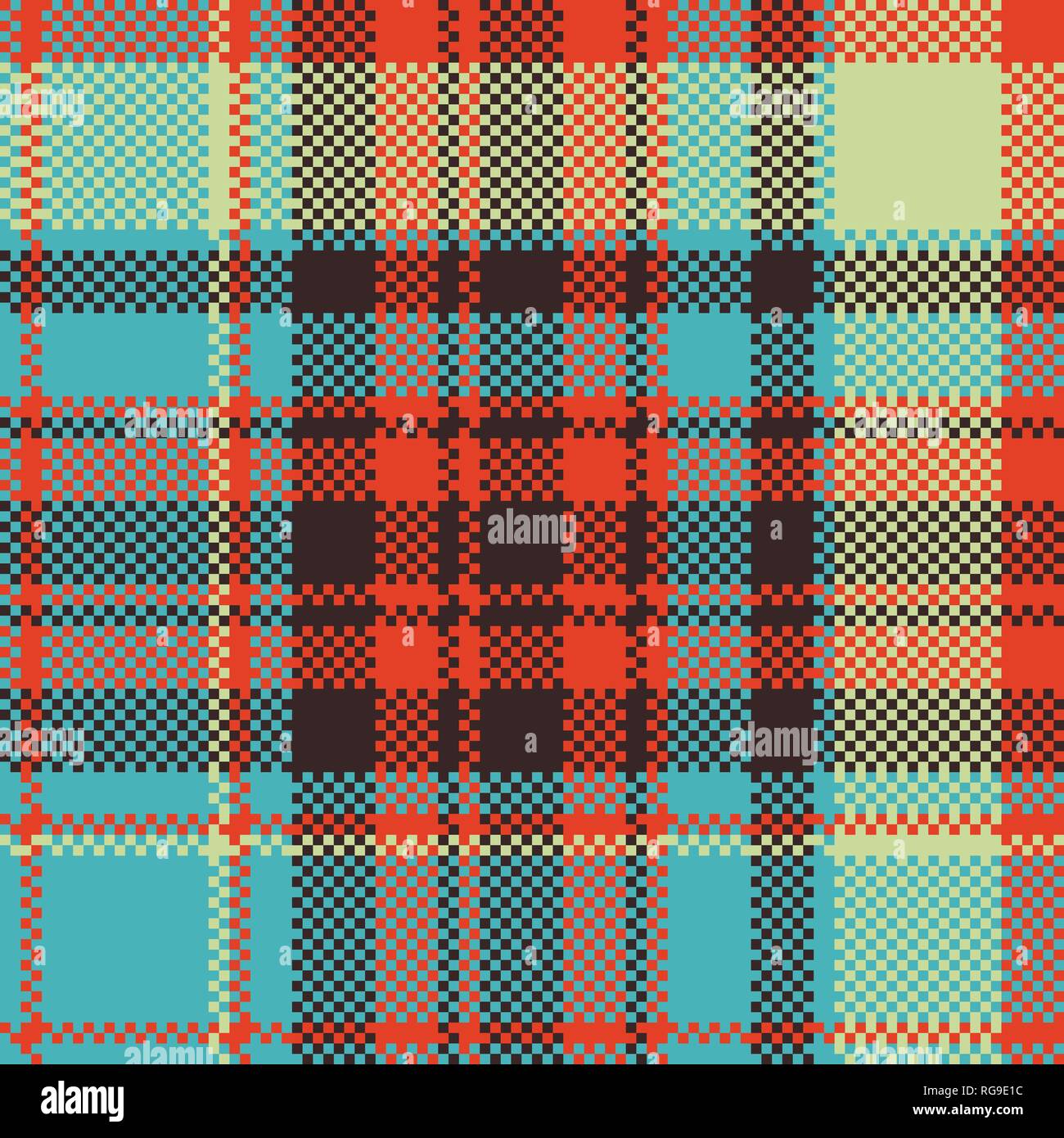Pop art color check plaid pixel seamless fabric texture. Vector ...