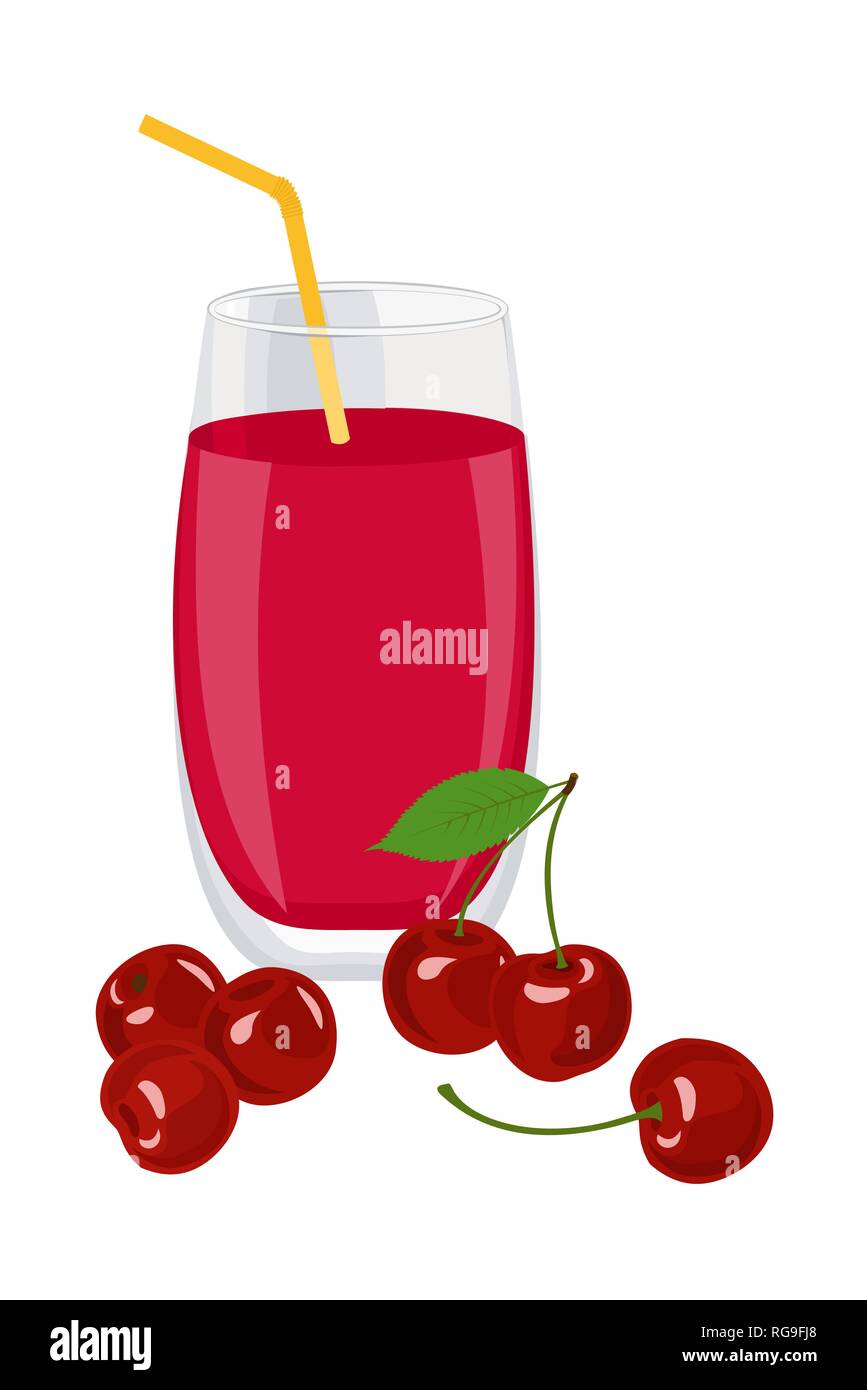 Cherry juice. A glass of cherry juice and cherries. Vector illustration ...