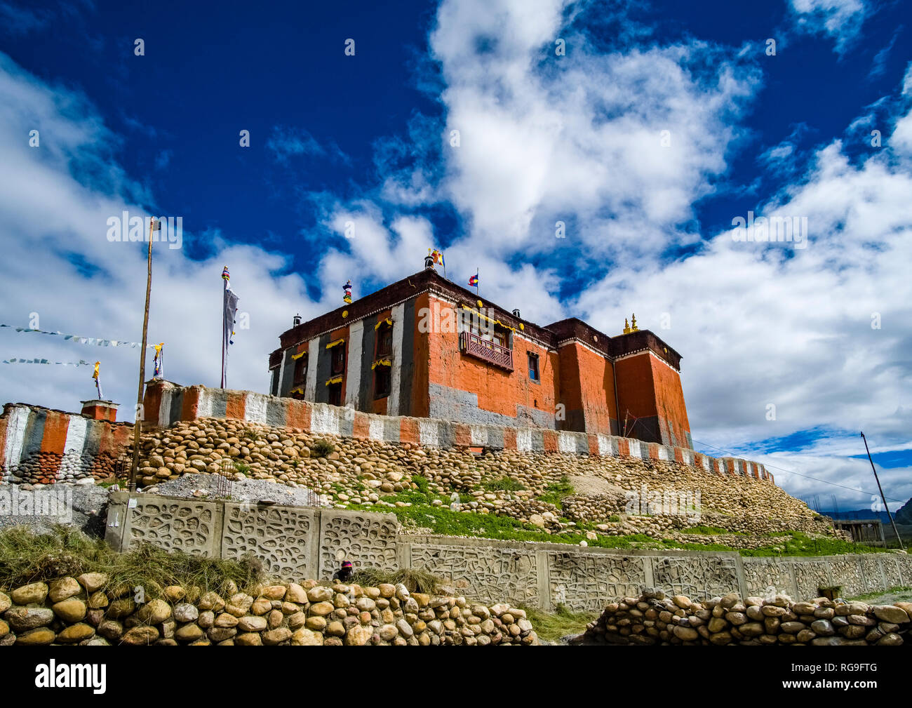 The monastery of village is located on a hill in Upper Mustang Stock ...