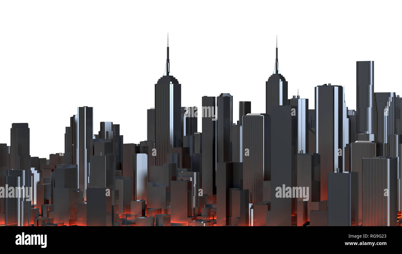 City skyline 3d rendering. Techno mega city skyscrapers Stock Photo - Alamy