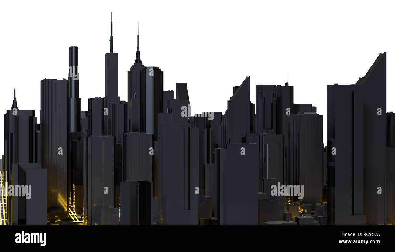 Abstract 3d city rendering with glow lines road and digital elements ...