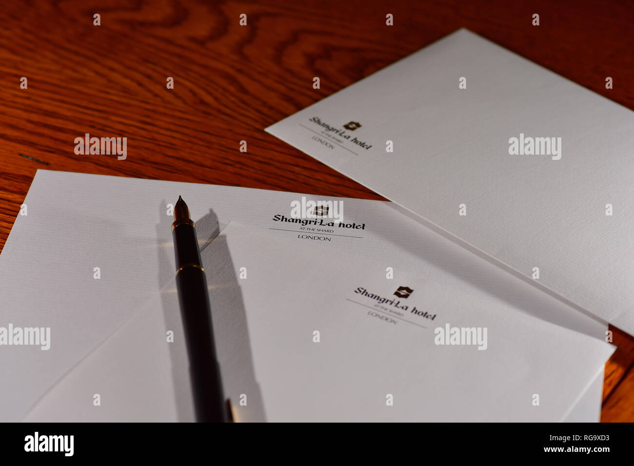 Writing paper in the Shangri La Hotel at The Shard London UK Stock ...