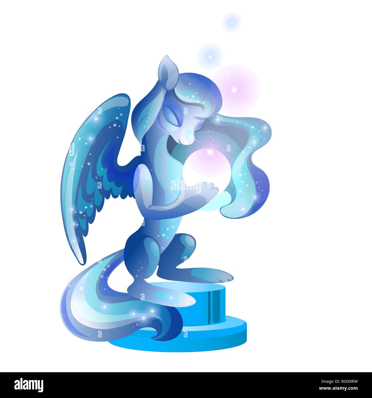 Ice statue of winged fantasy animal isolated on white background ...