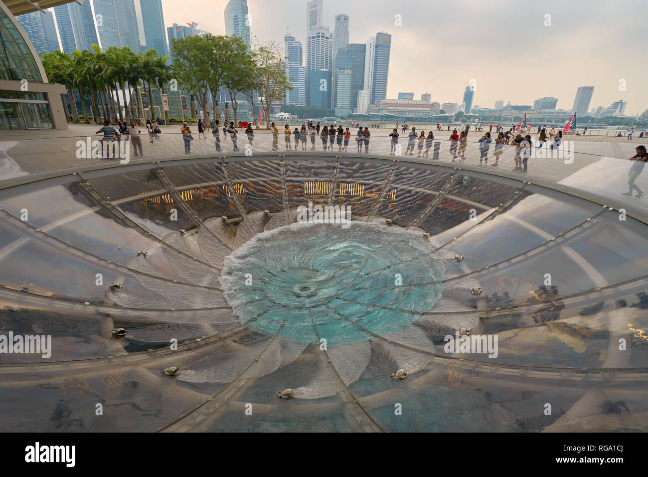 SINGAPORE - CIRCA NOVEMBER, 2015: water at Rain Oculus falling through ...