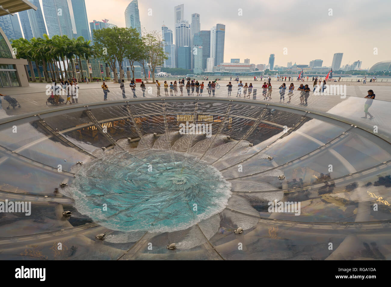 SINGAPORE - CIRCA NOVEMBER, 2015: water at Rain Oculus falling through ...