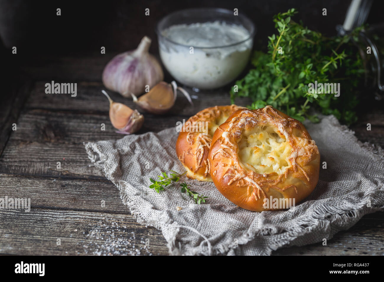 Fresh homemade open patties with cheese. Traditional Russian yeast ...