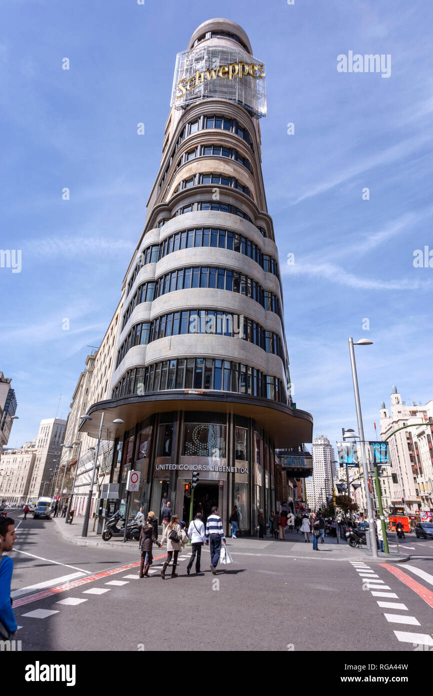 Carrion building, iconic Art Deco landmark, in Gran Via, Madrid, Spain ... Carrion building, iconic Art Deco landmark, in Gran Via, Madrid, Spain ...