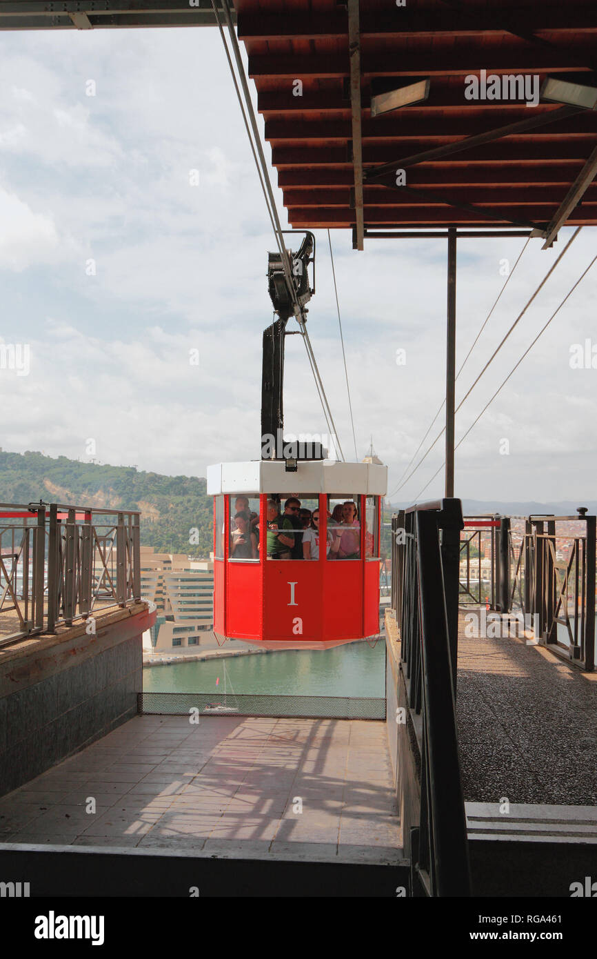 Barcelona, Spain - Oct 01, 2018: Cabin of funicular and station on ...