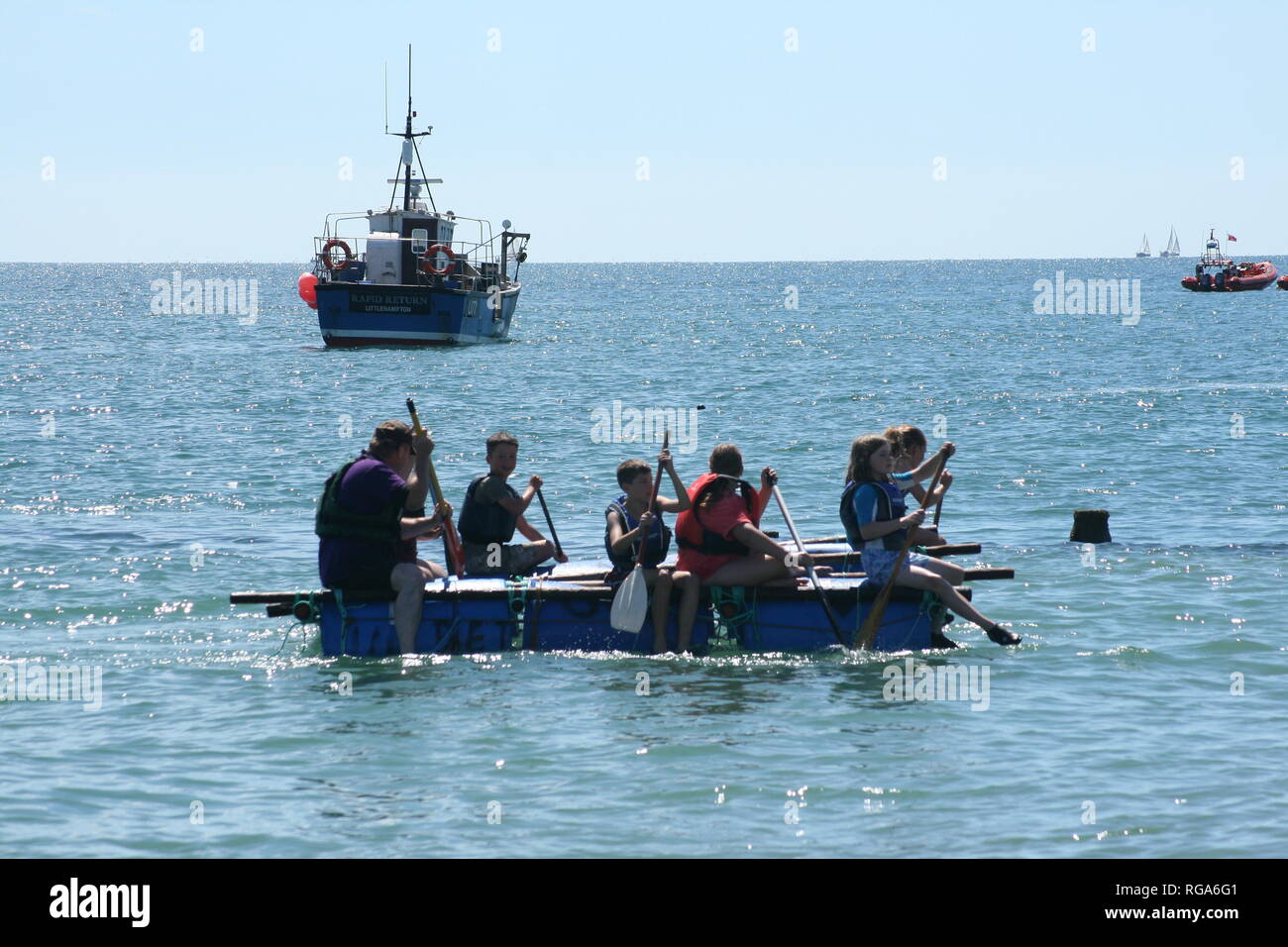 RNLI Lifeboat Day Raft Race at East Beach SelseyAugust 2018 Stock Photo ...
