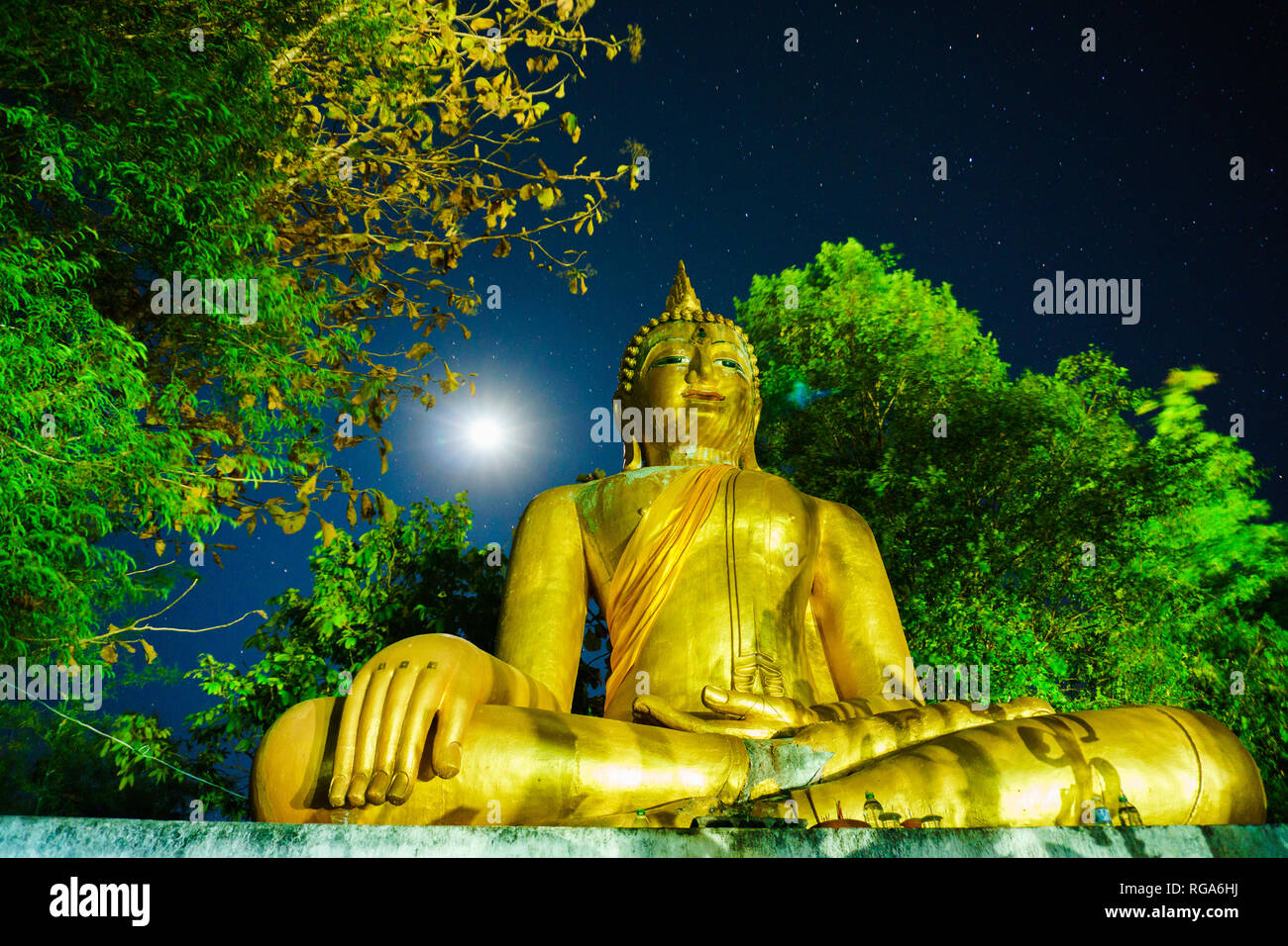 Big Buddha statue in the woods and stars in the sky Stock Photo - Alamy