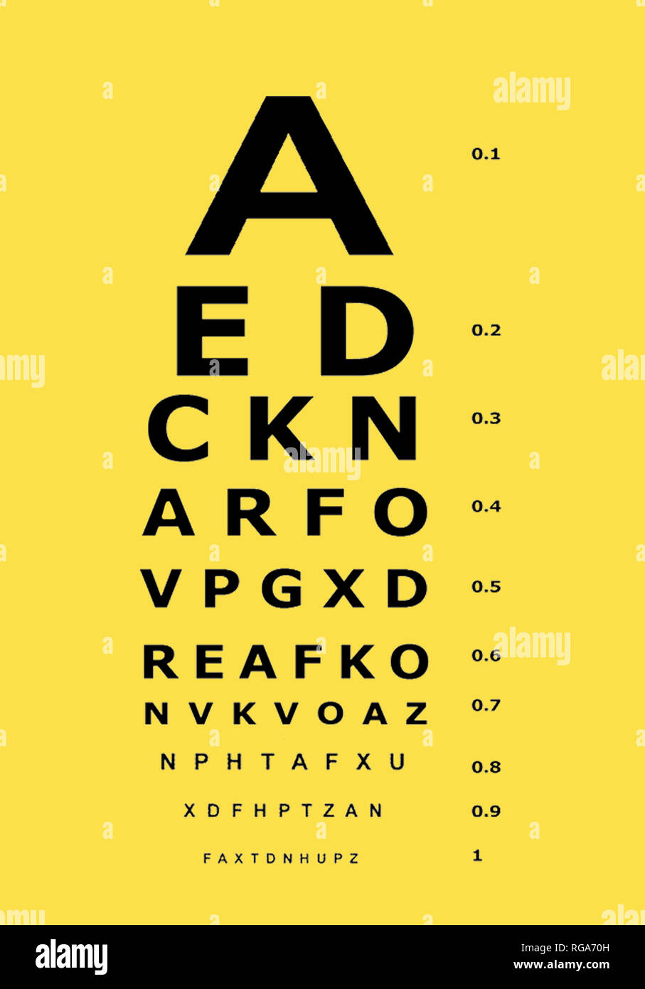 vision exam chart with a yellow background Stock Photo - Alamy