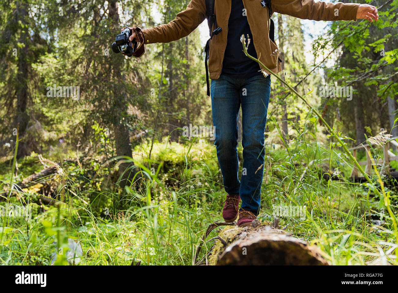 Man balancing log forest hi-res stock photography and images - Alamy