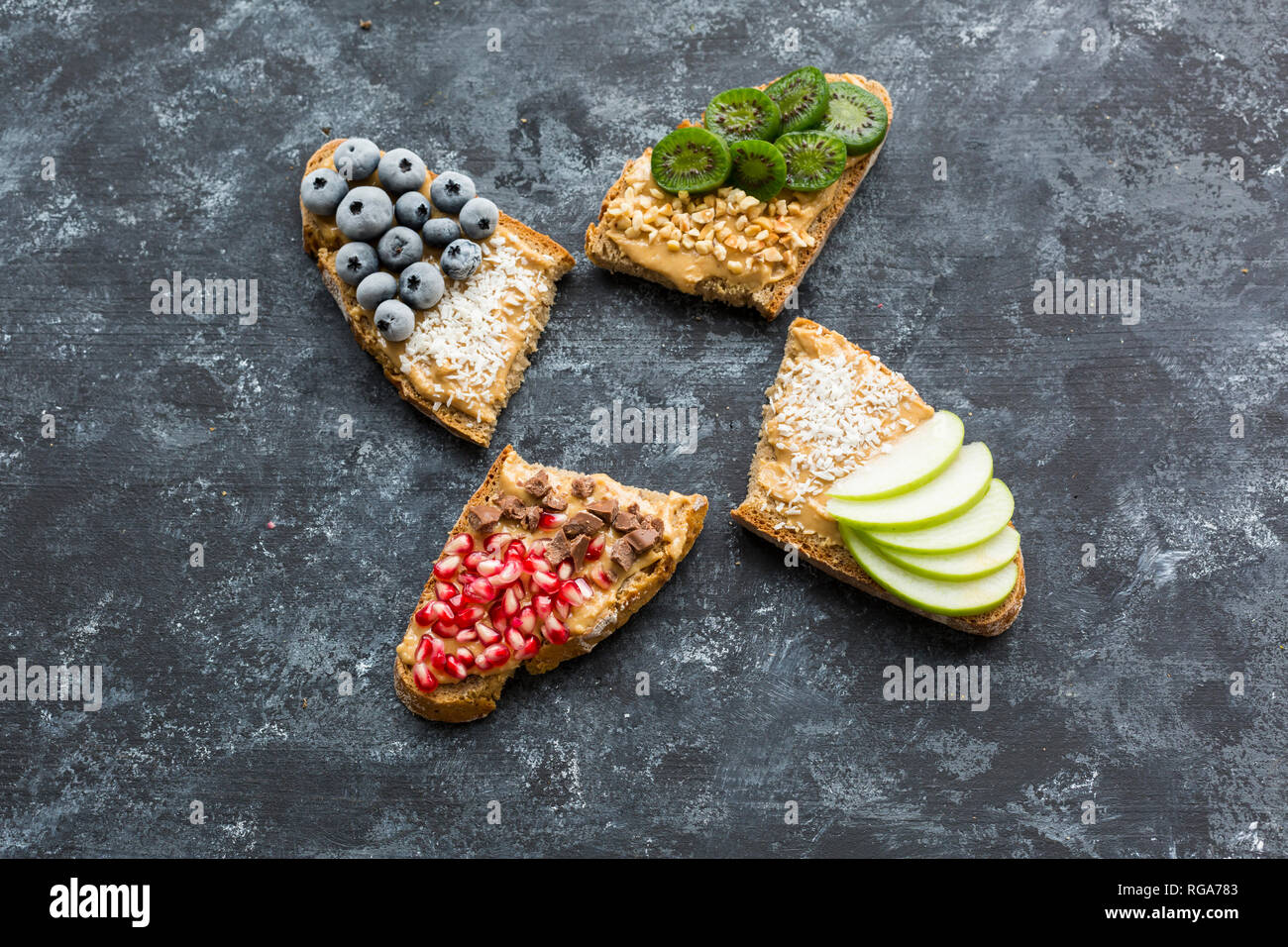 Bread slices with various toppings Stock Photo - Alamy