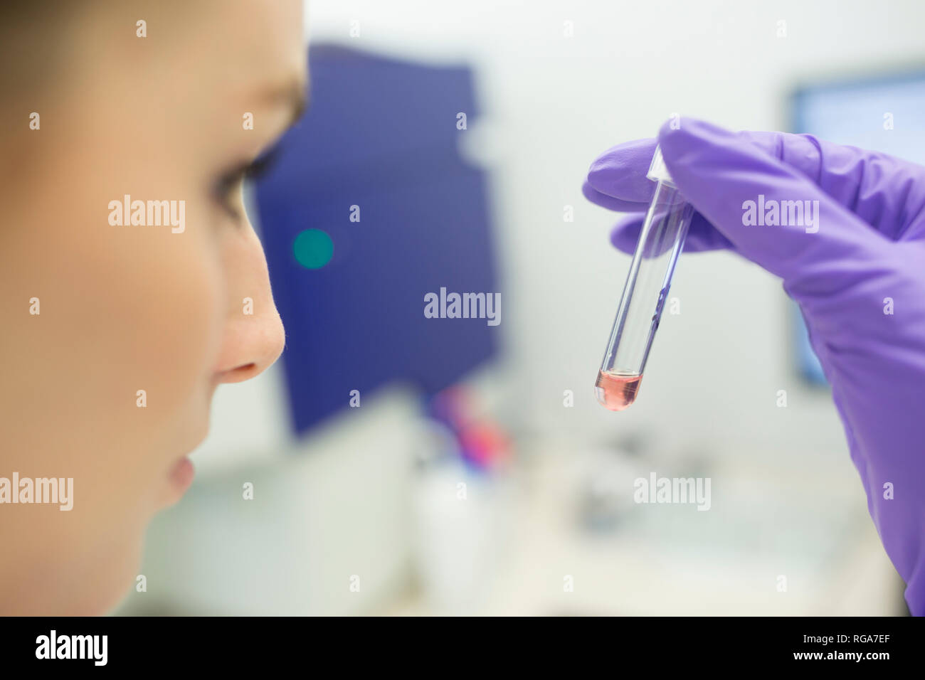 Lab technician analysing sample Stock Photo - Alamy