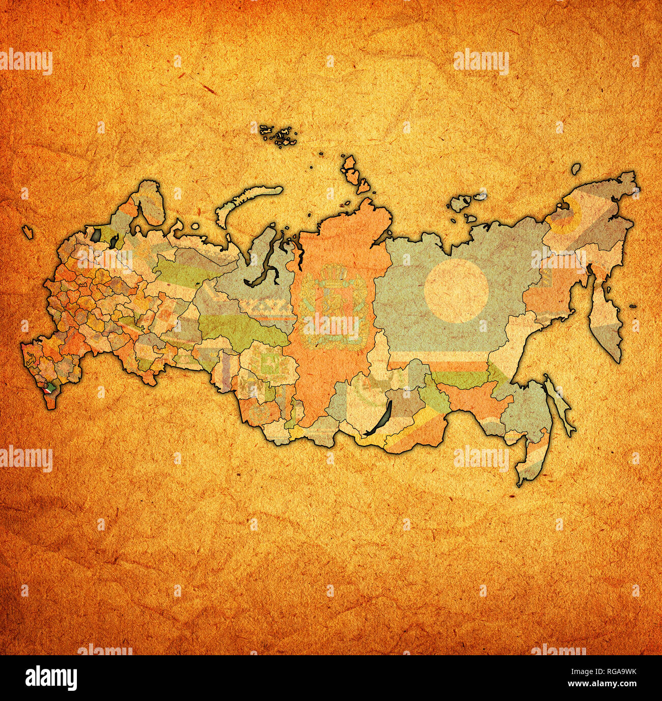 emblem of chechen republic on map with administrative divisions and ...