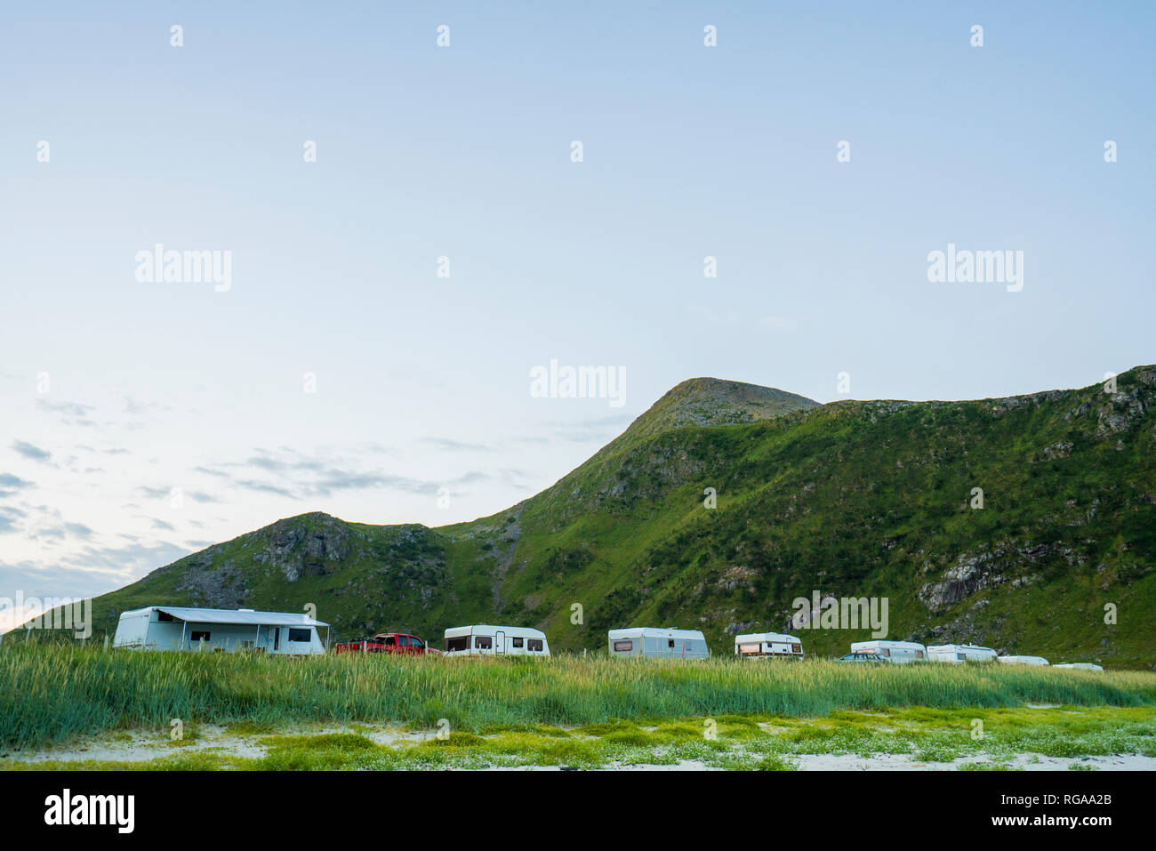 Campers and caravans on camping ground in Northern Norway Stock Photo ...