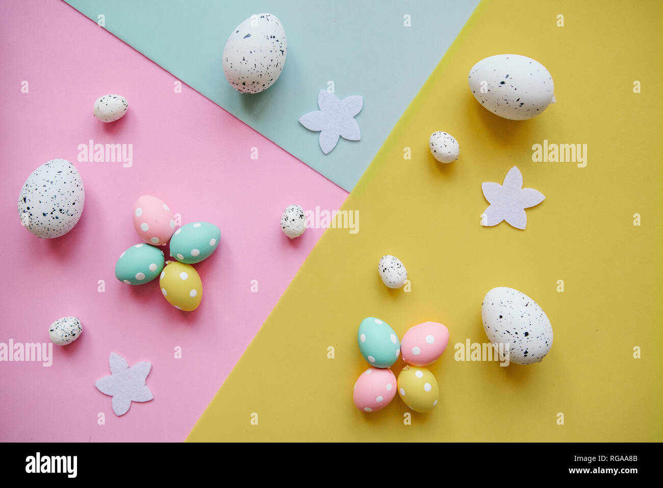 A lot of colorful Easter eggs on the colorful background. Festive ...