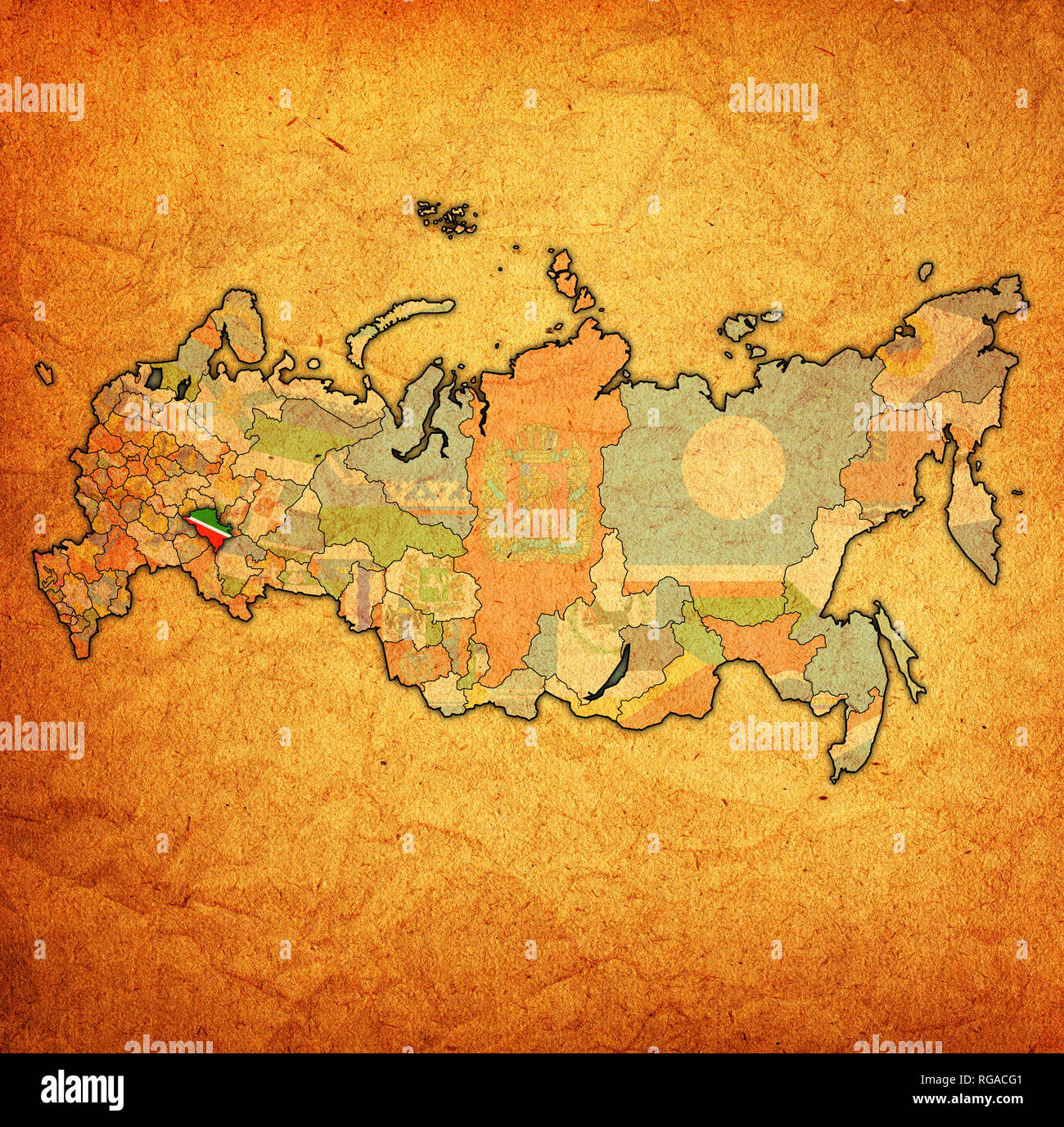 emblem of tatarstan on map with administrative divisions and borders of ...