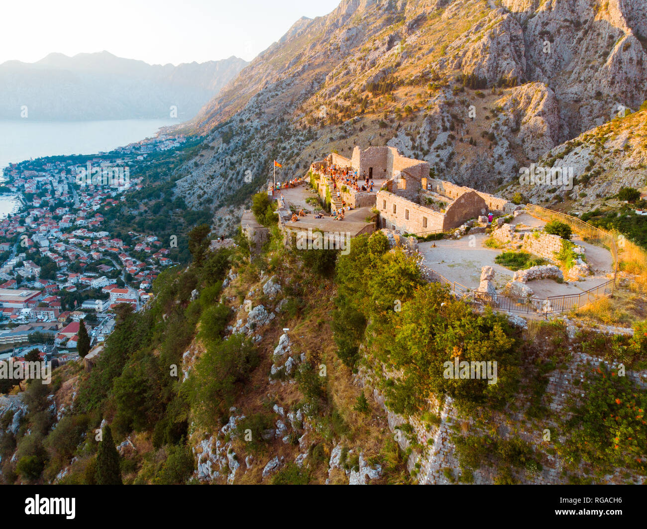 aerial view of kotor fortes in montenegro. castle in mountains Stock ...