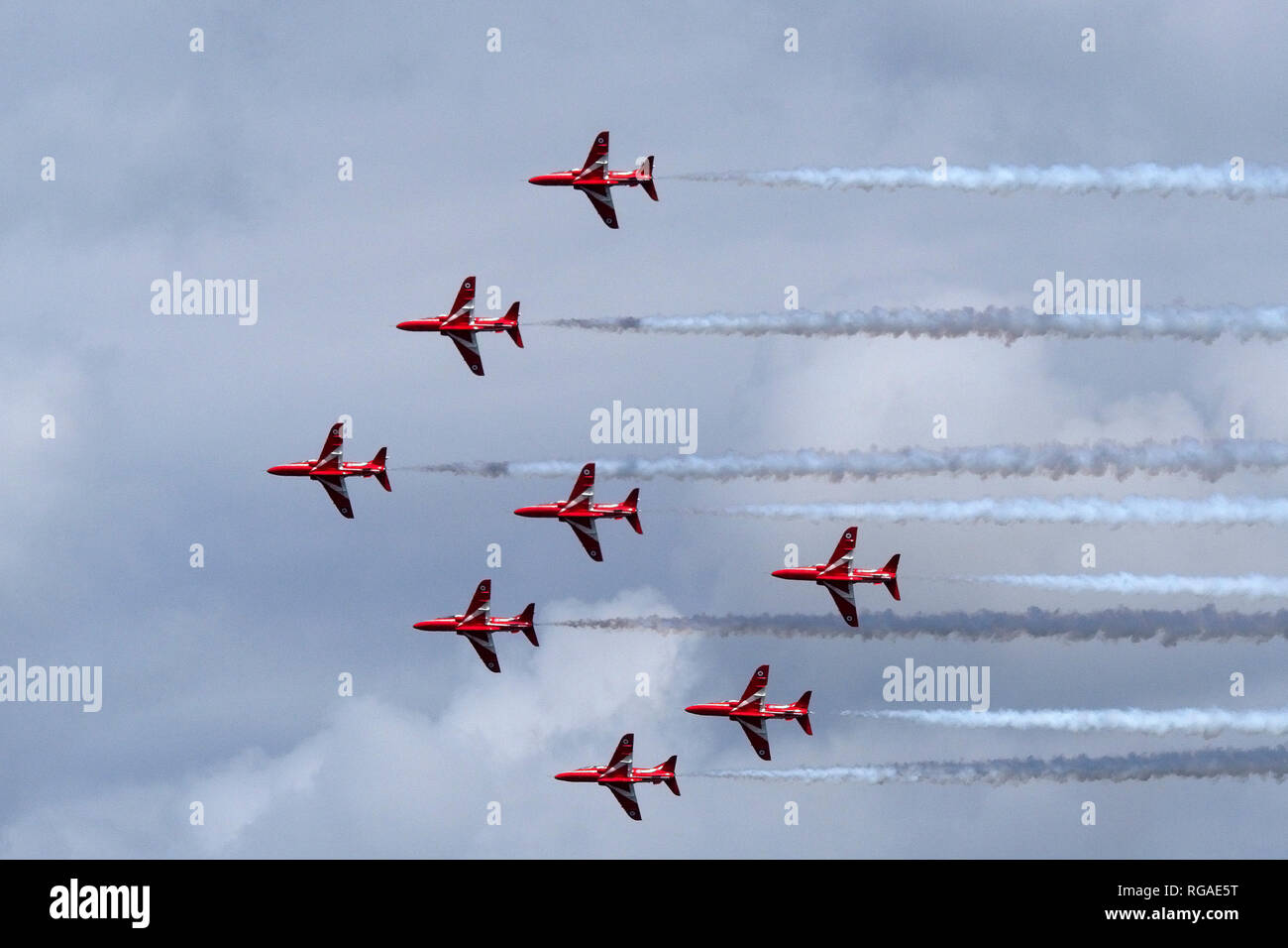 The eight planes of the 9 plane team Red Arrows diplat team at a show ...