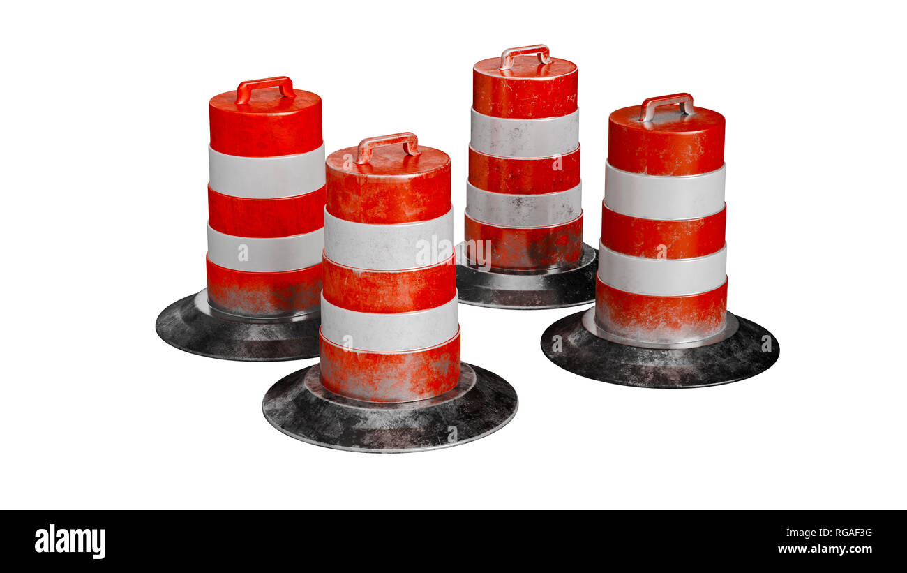 Traffic barrier danger warning, cylinder isolated, set. 3D rendering ...