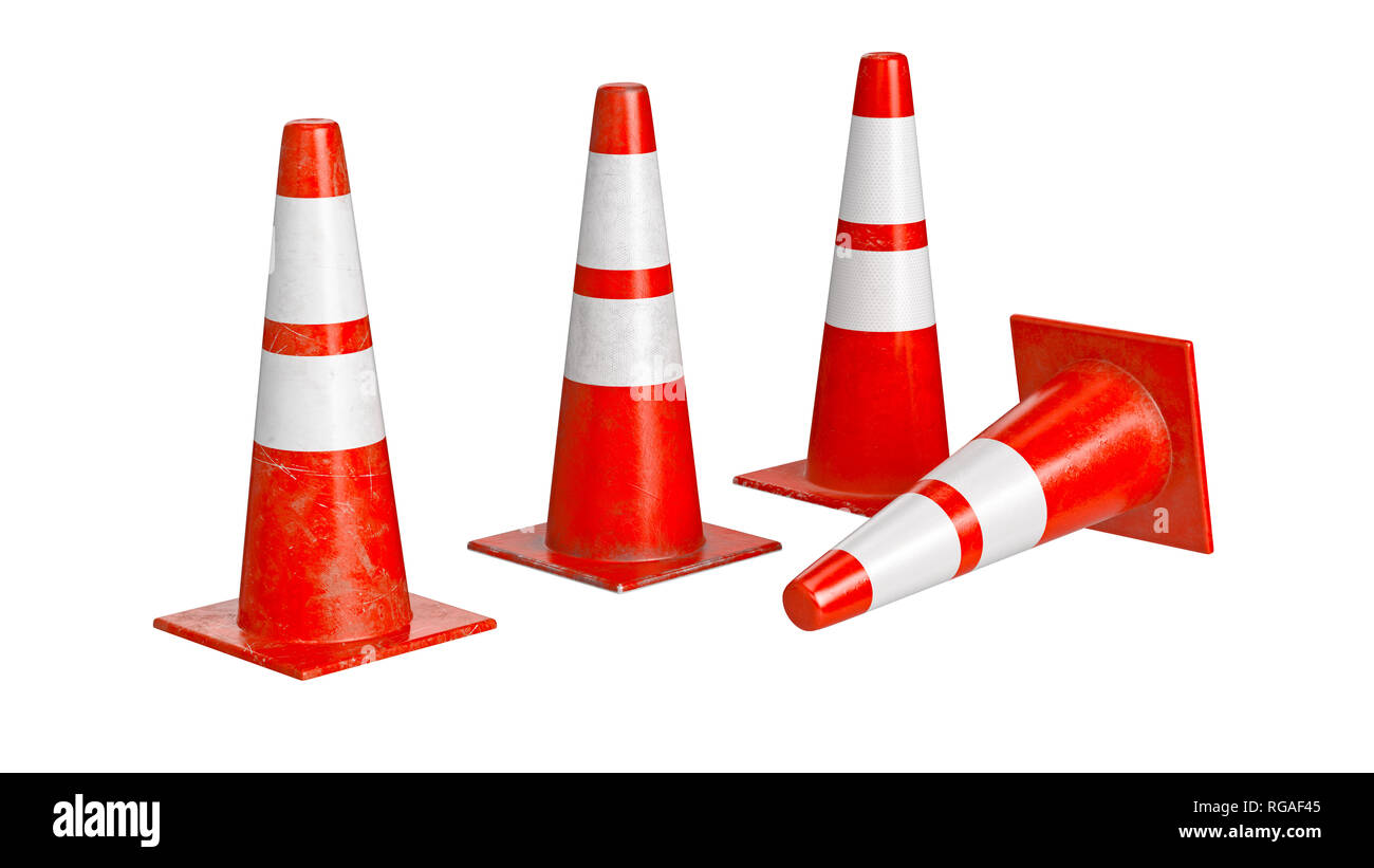 Traffic cone barrier isolated, set. 3D rendering Stock Photo - Alamy