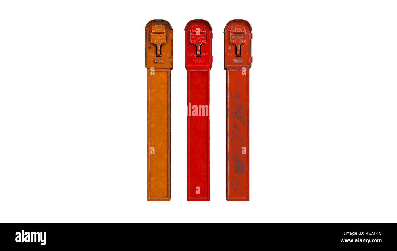 Fire alarm hydrant, isolated white background, front view. 3D rendering ...