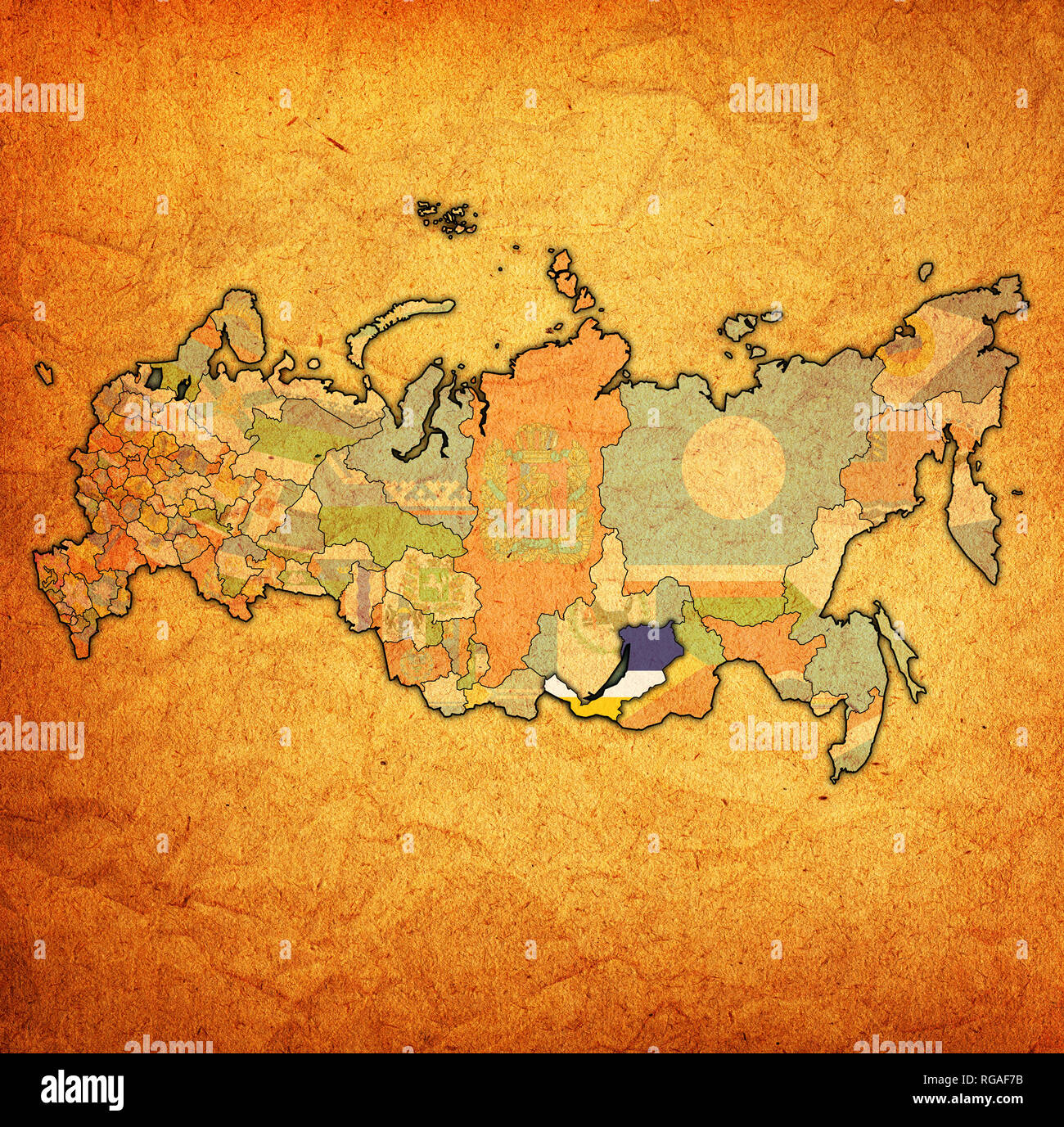 emblem of Buryatia Oblast on map with administrative divisions and ...