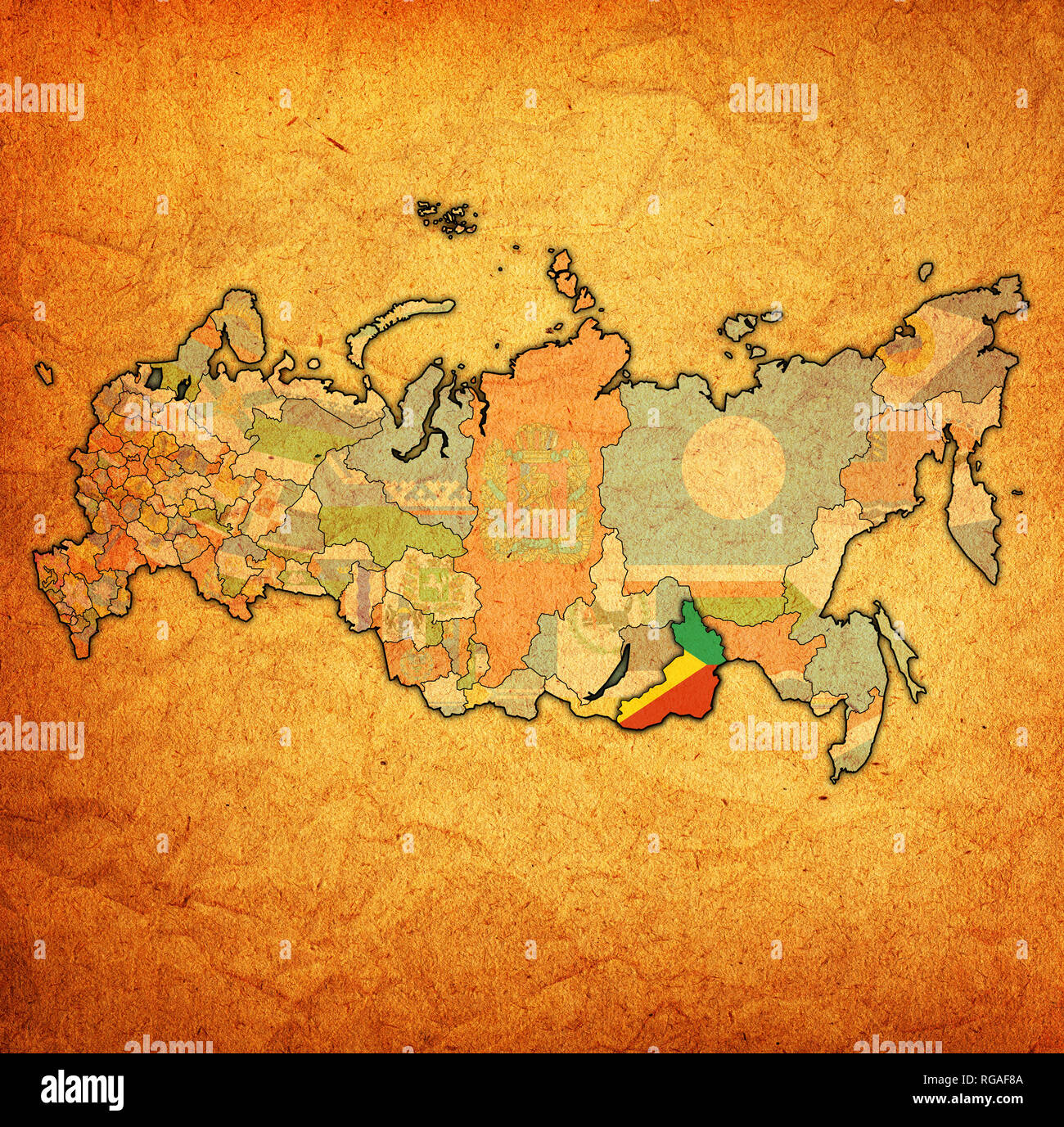 emblem of Zabaykalsky Krai on map with administrative divisions and ...