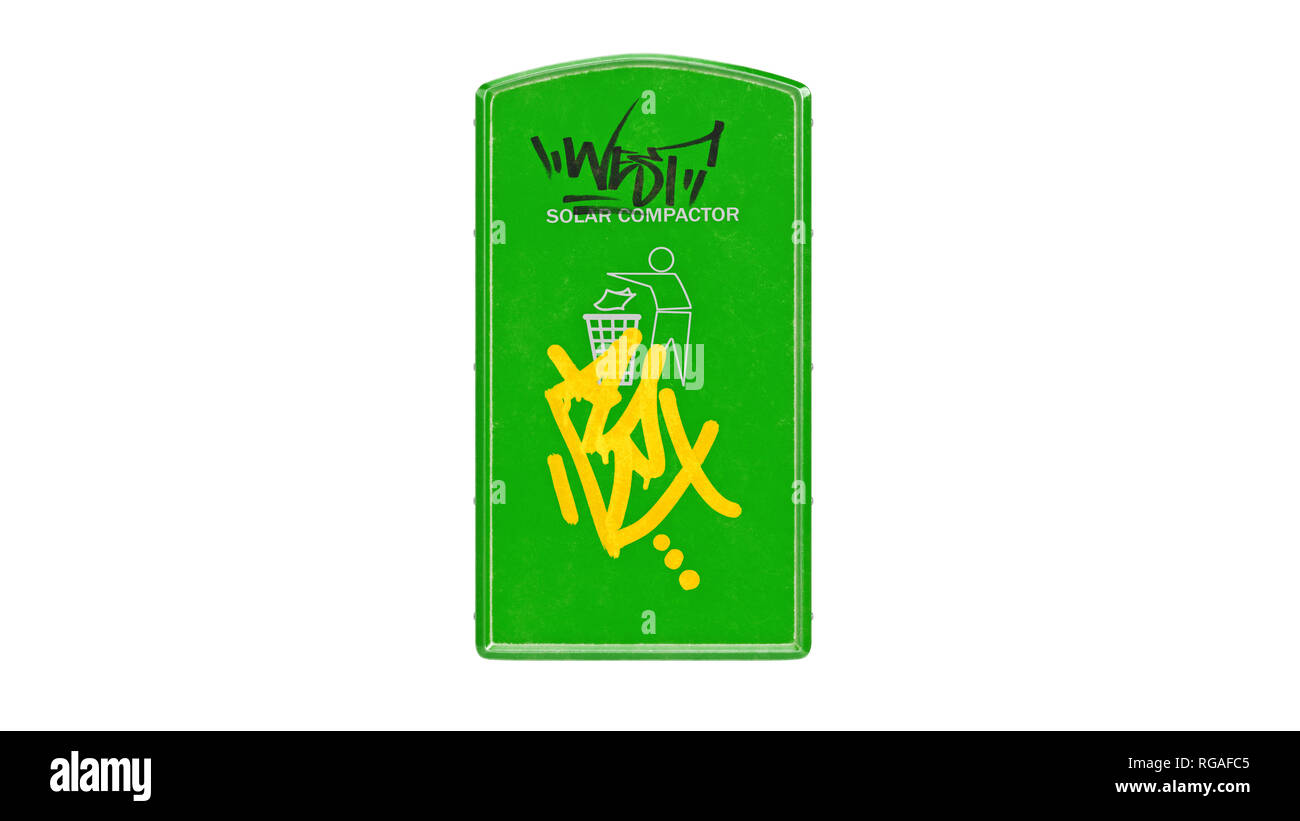 Newspaper box metal green, isolated on white background, side view. 3D ...