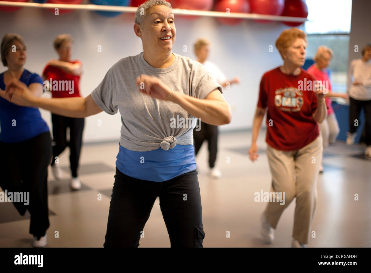 Elderly women doing an exercise class Stock Photo - Alamy