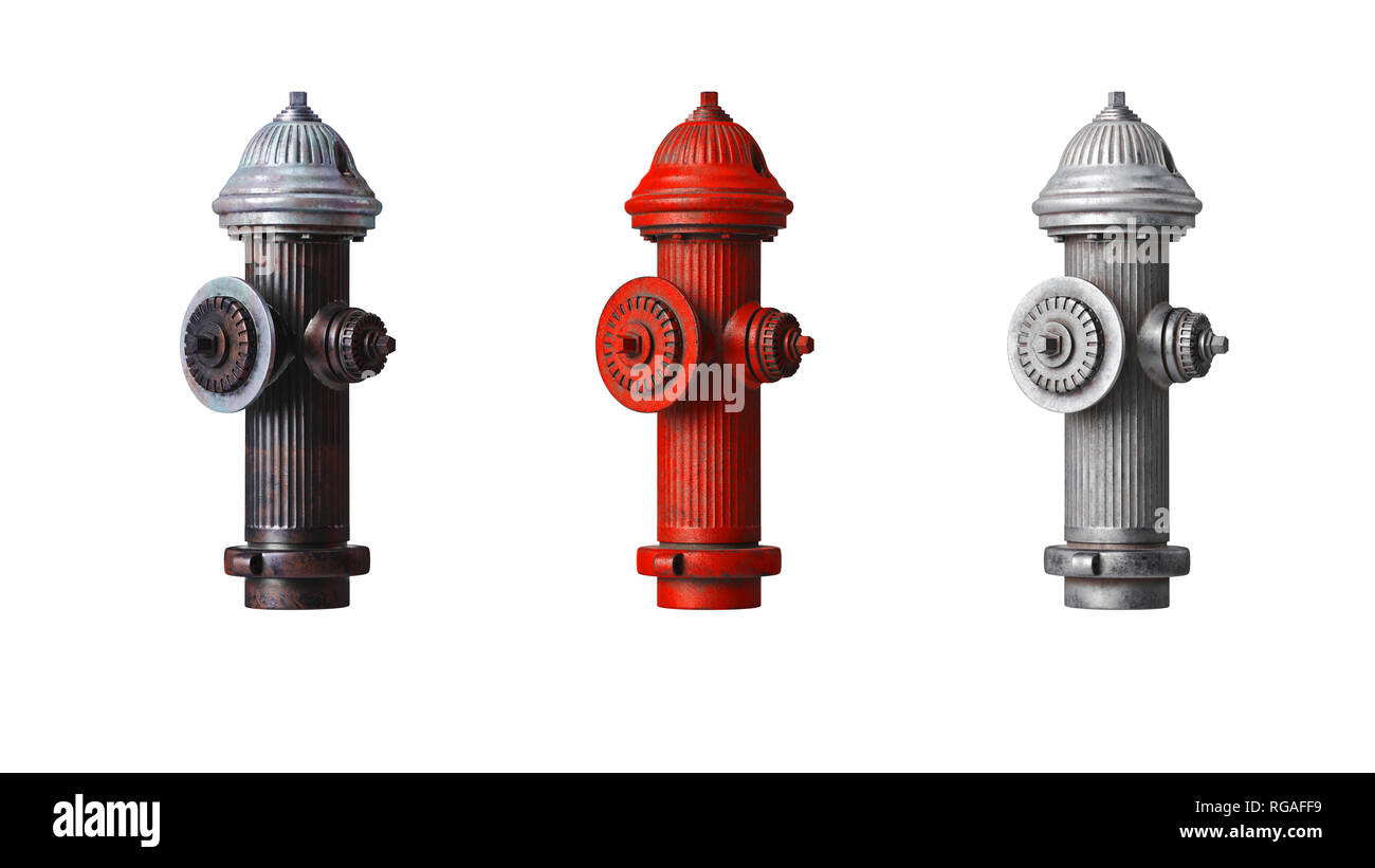 Fire alarm hydrant security, isolated white background. 3D rendering ...