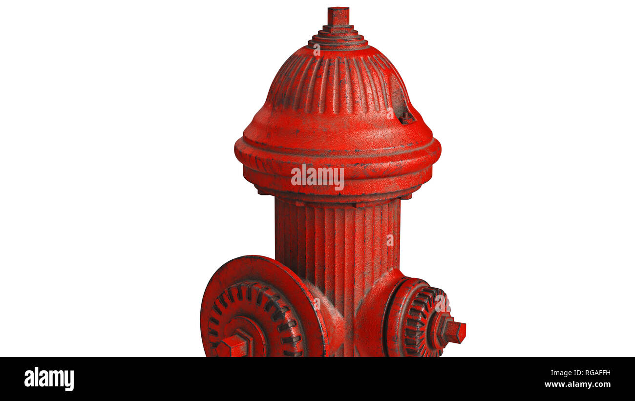 Fire alarm hydrant red, isolated white background, close view. 3D ...