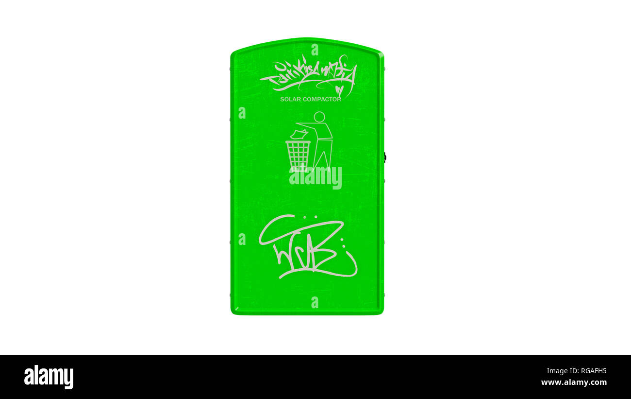 Newspaper box metal green, isolated on white background, side view. 3D ...