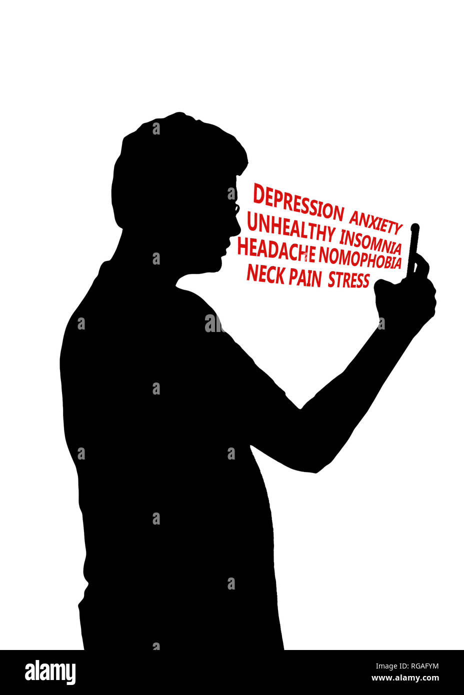 Silhouette graphic illustration template mobile phone addiction concept ...