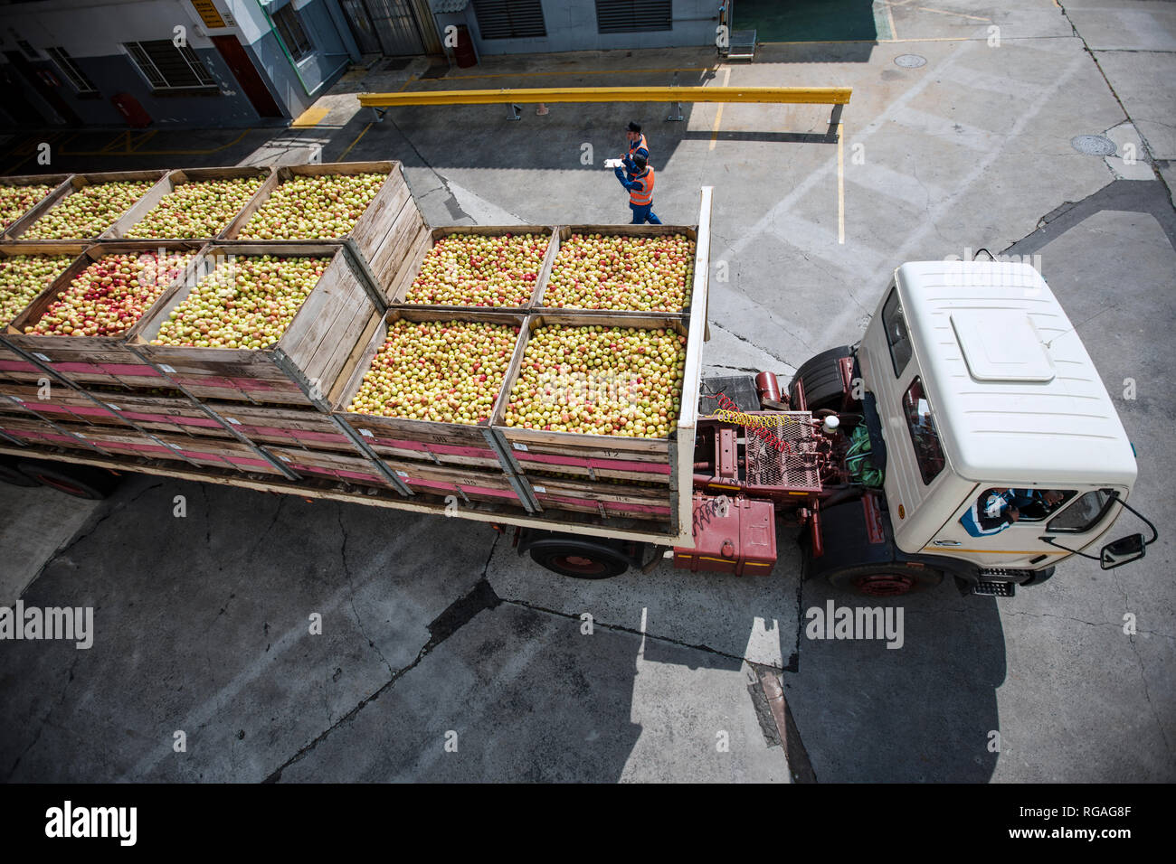 Truck transporting apples Stock Photo - Alamy
