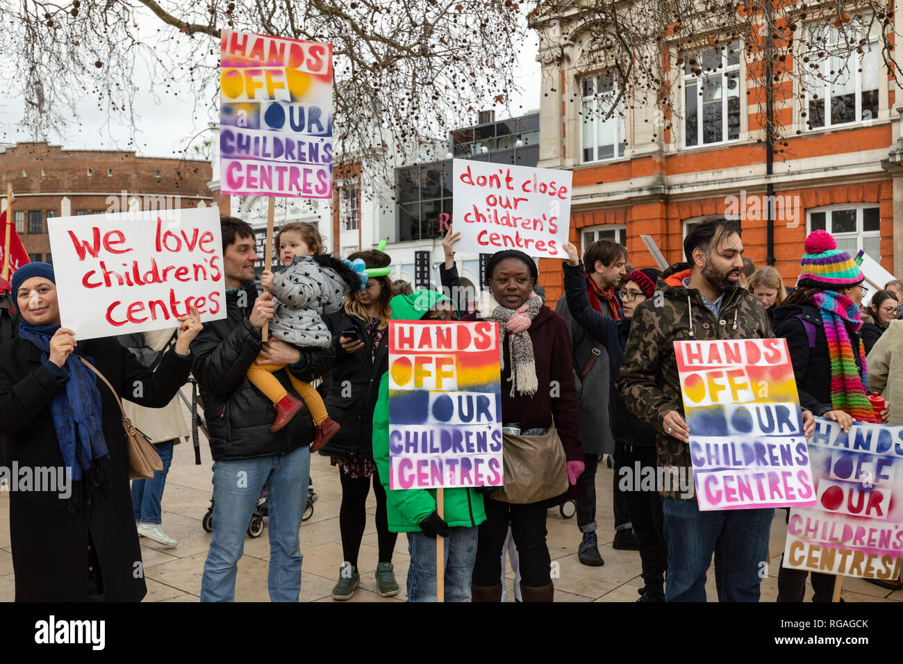 Parents and children stage a protest against the closure of Children's ...